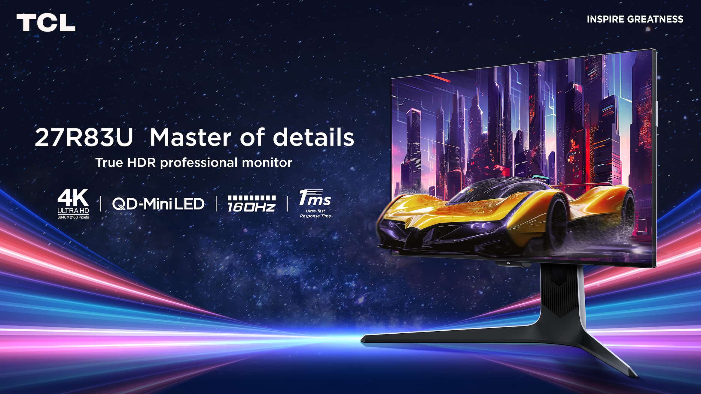 TCL Monitor 27R83U with HDR 1600 4K QLED Monitor | TCL Europe